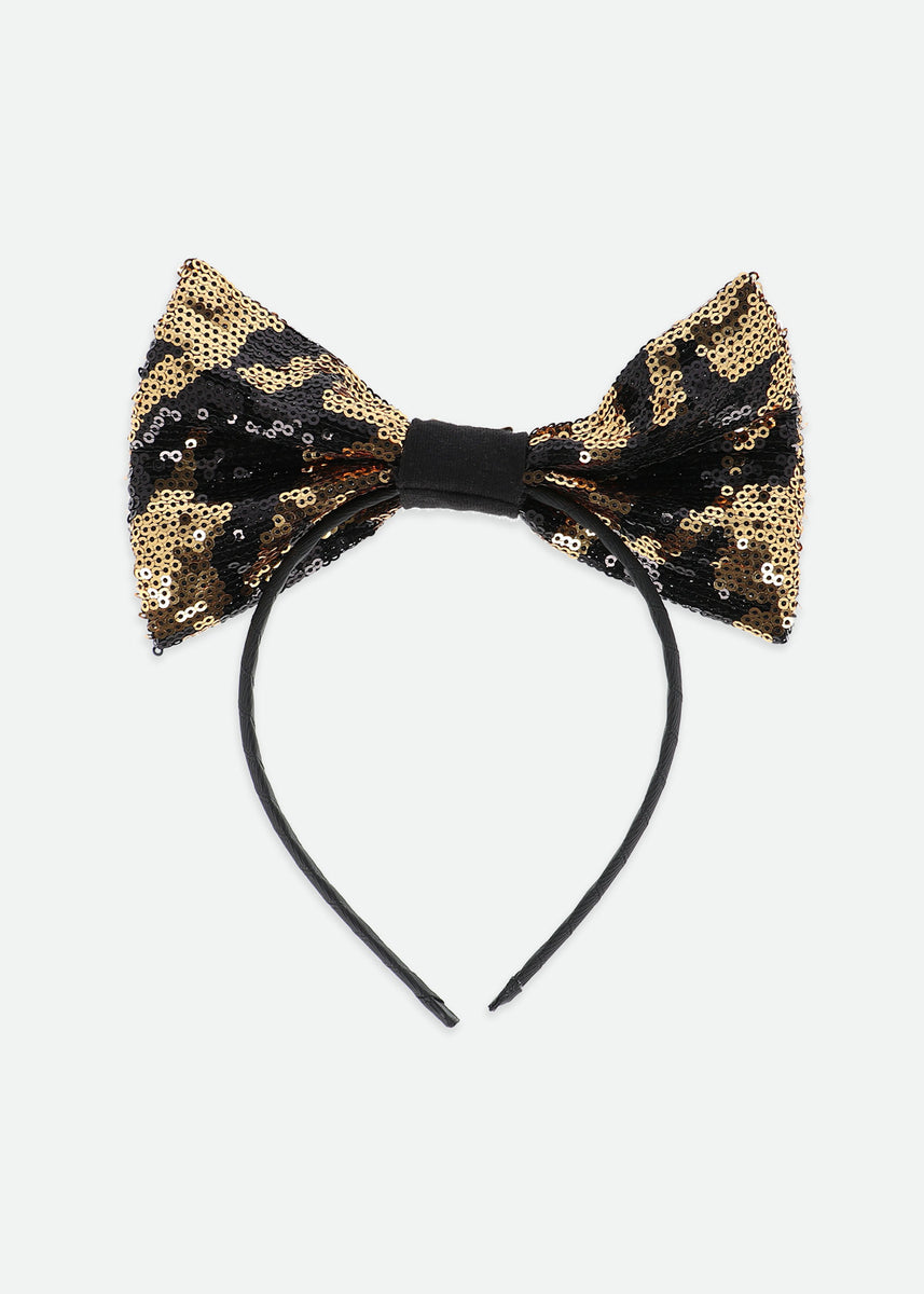 Queenie Houndstooth Sequin Aliceband Black/Gold – Angel's Face