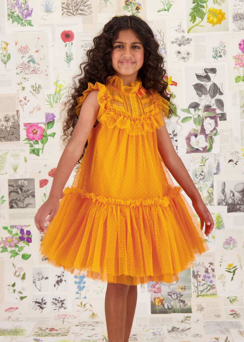 Andrea Spotted Tulle Dress Orange – Angel's Face