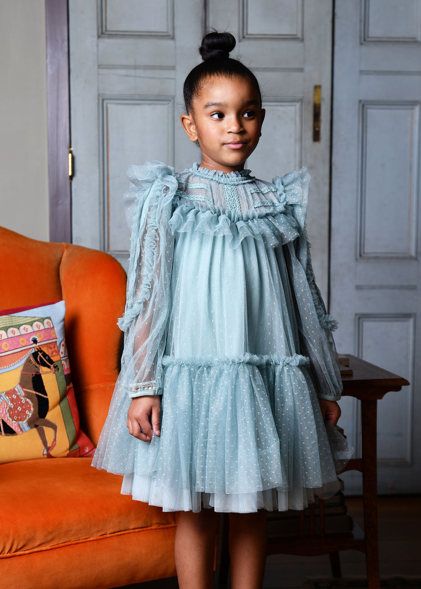 Brandice Spotted Tulle Dress Duck Egg – Angel's Face