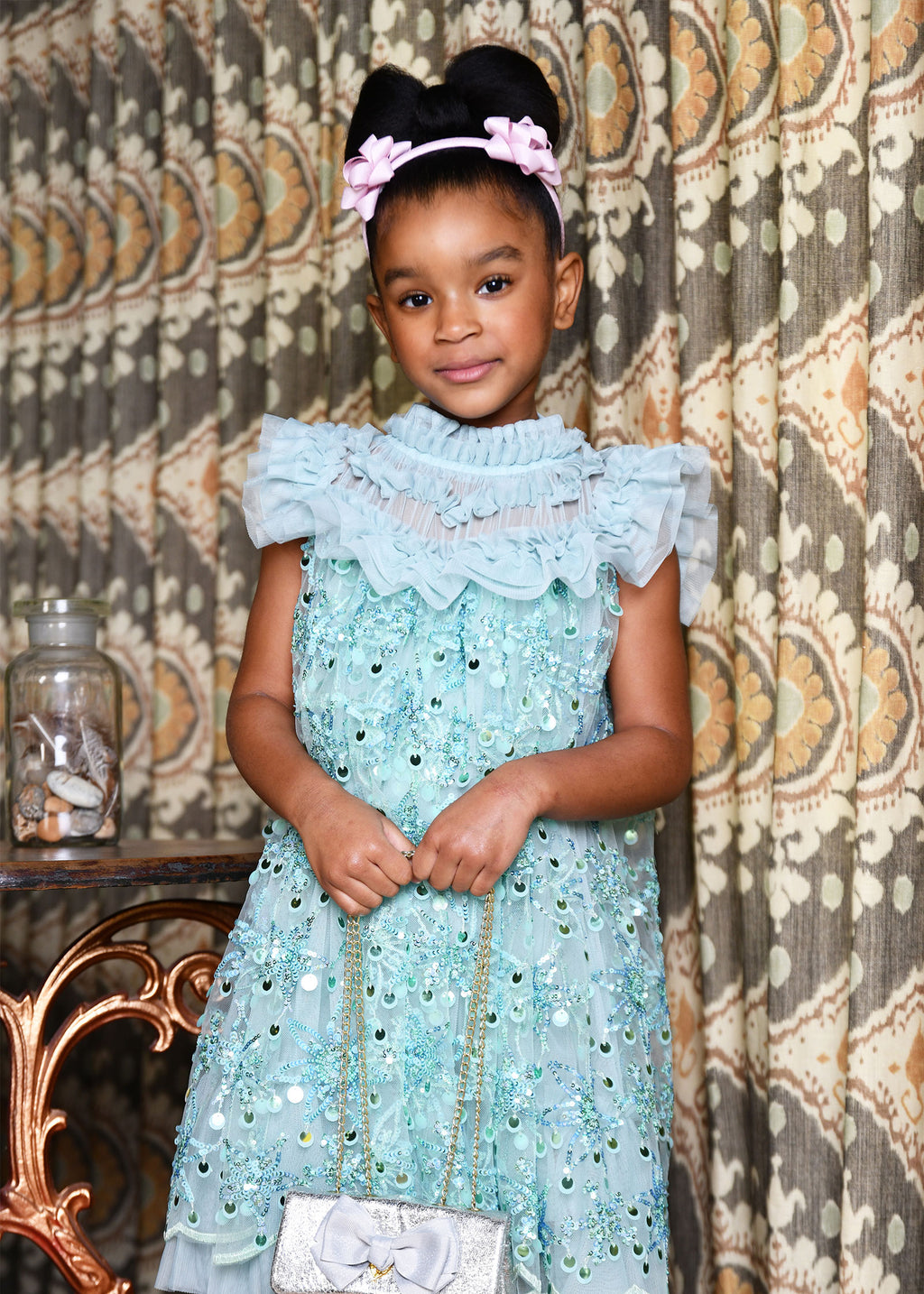 Tilly Sequin Flower Tulle Dress Pale Blue – Angel's Face