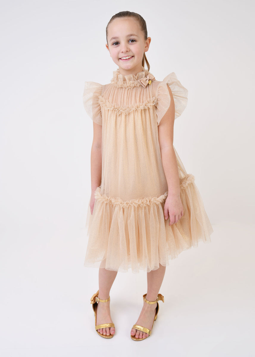 Marigold Ruffle Dress Gold Sparkle – Angel's Face